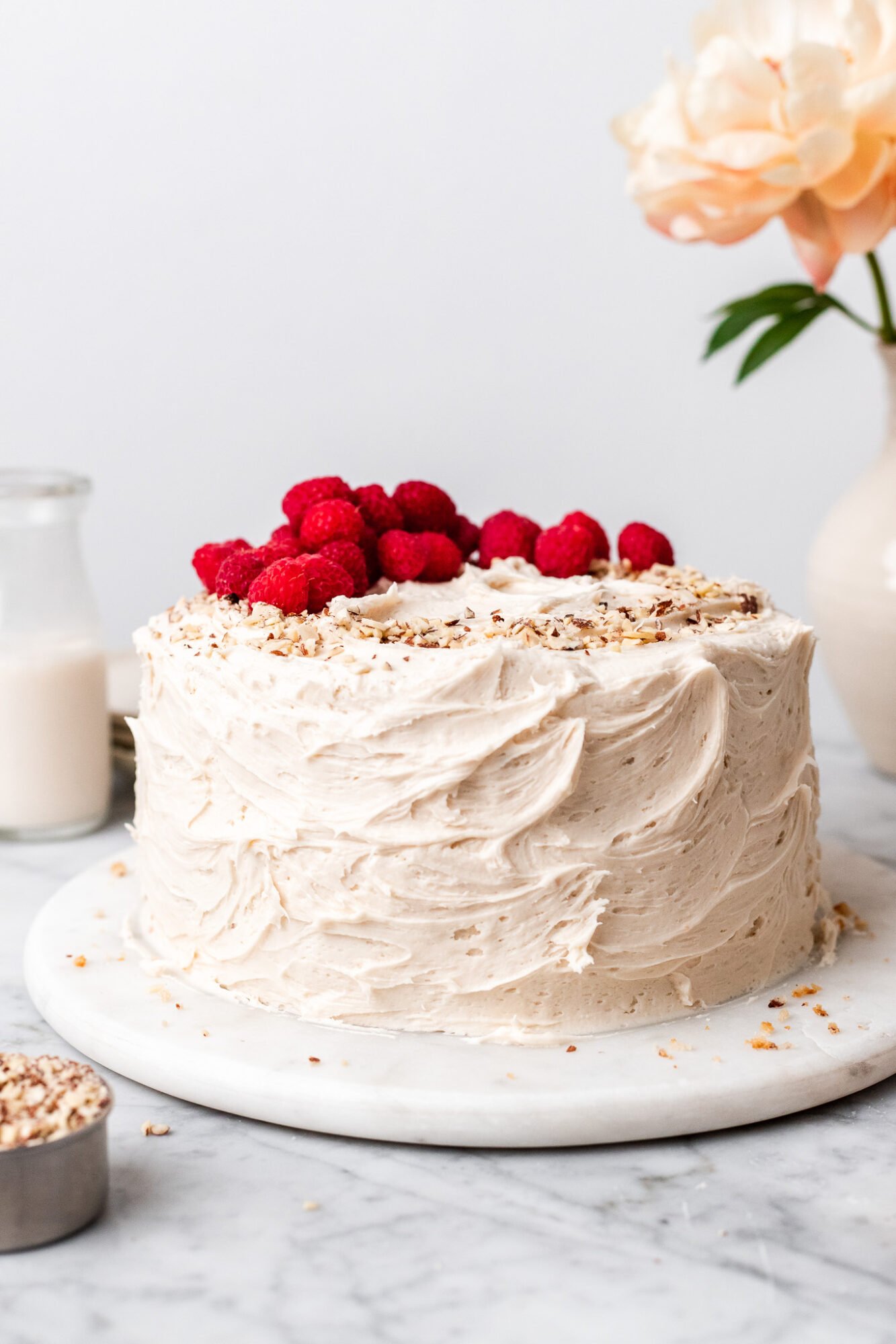 One Bowl Vegan Almond Raspberry Cake with Cream Cheese Frosting | The ...