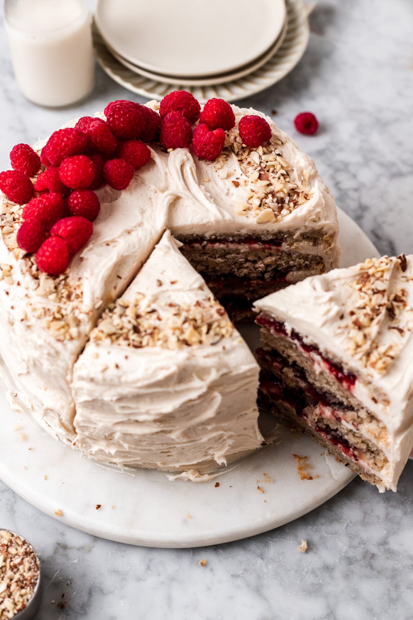 One Bowl Vegan Almond Raspberry Cake with Cream Cheese Frosting | The ...