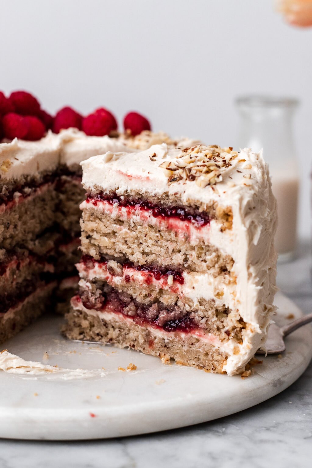One Bowl Vegan Almond Raspberry Cake with Cream Cheese Frosting | The ...