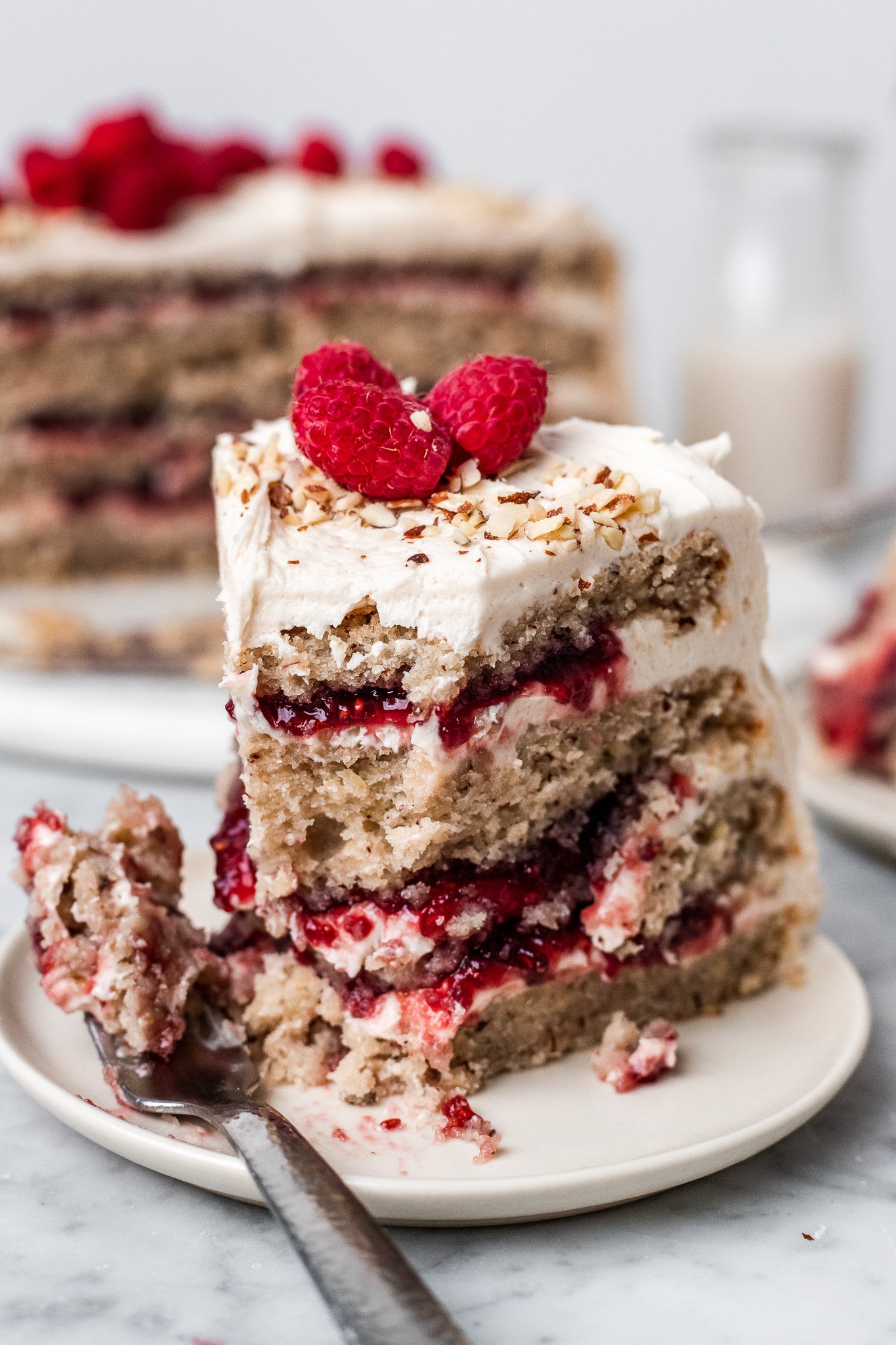 One Bowl Vegan Almond Raspberry Cake with Cream Cheese Frosting | The ...