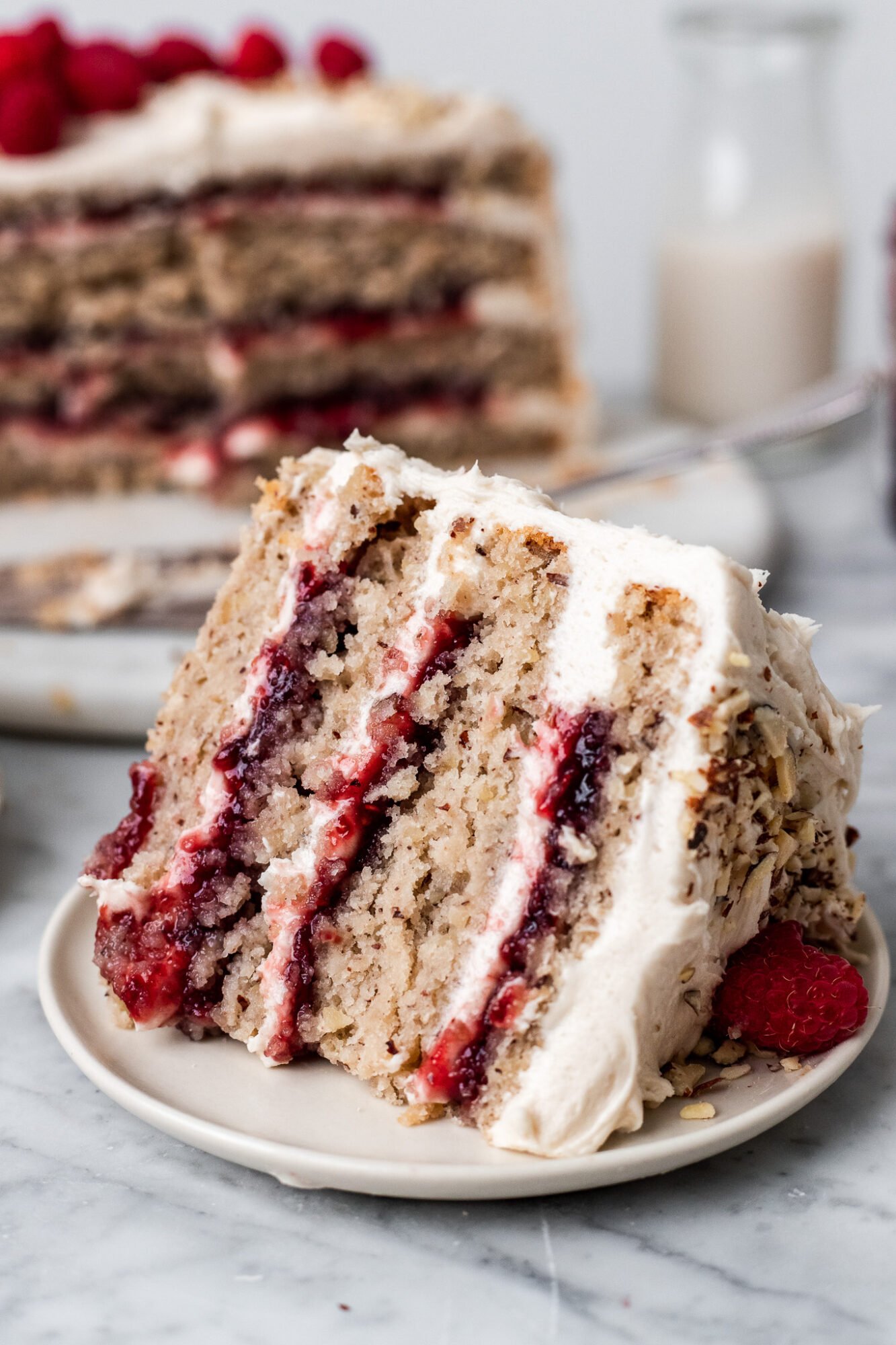One Bowl Vegan Almond Raspberry Cake with Cream Cheese Frosting | The ...
