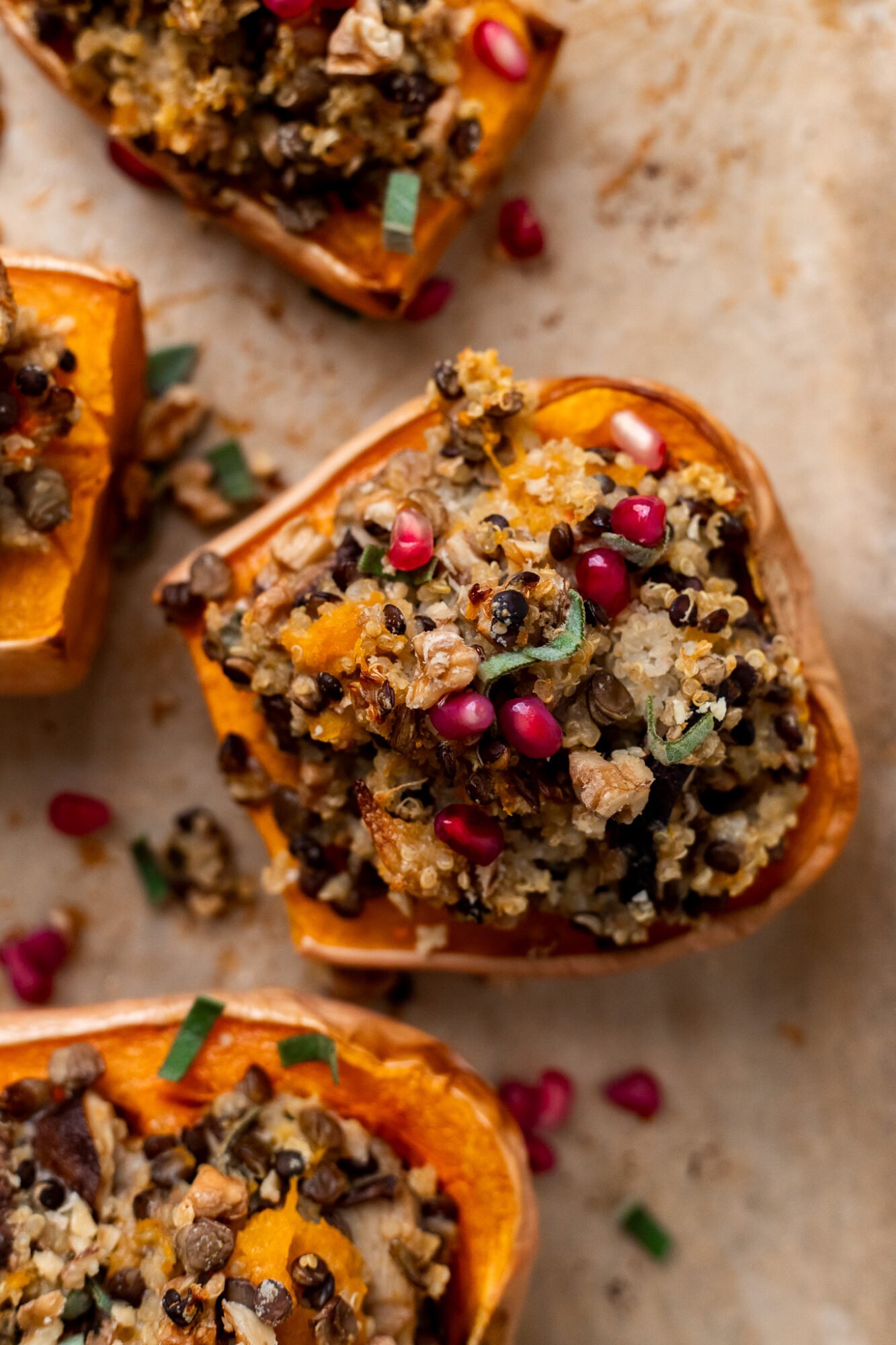Roasted Lentil & Walnut Stuffed Butternut Squash Recipe | The Banana ...