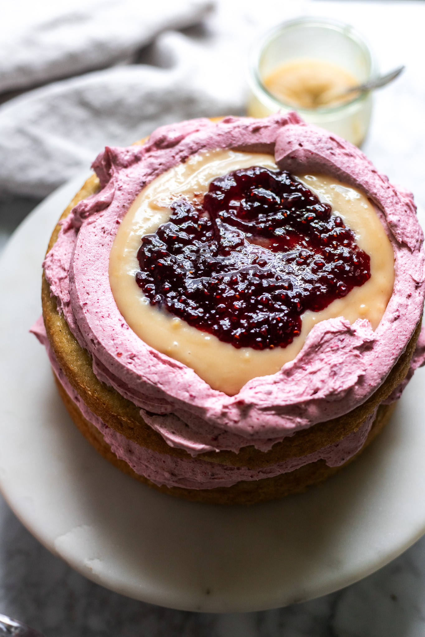 One Bowl MOIST Vegan Lemon Cake with Raspberry Buttercream | The Banana ...