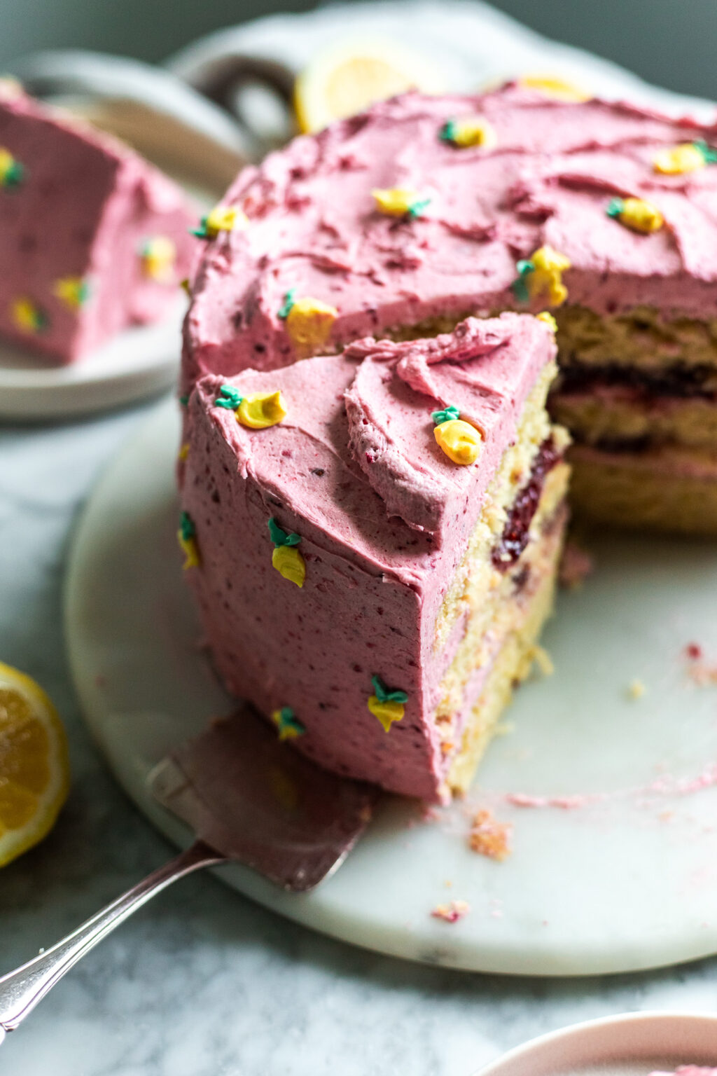 One Bowl MOIST Vegan Lemon Cake with Raspberry Buttercream | The Banana ...