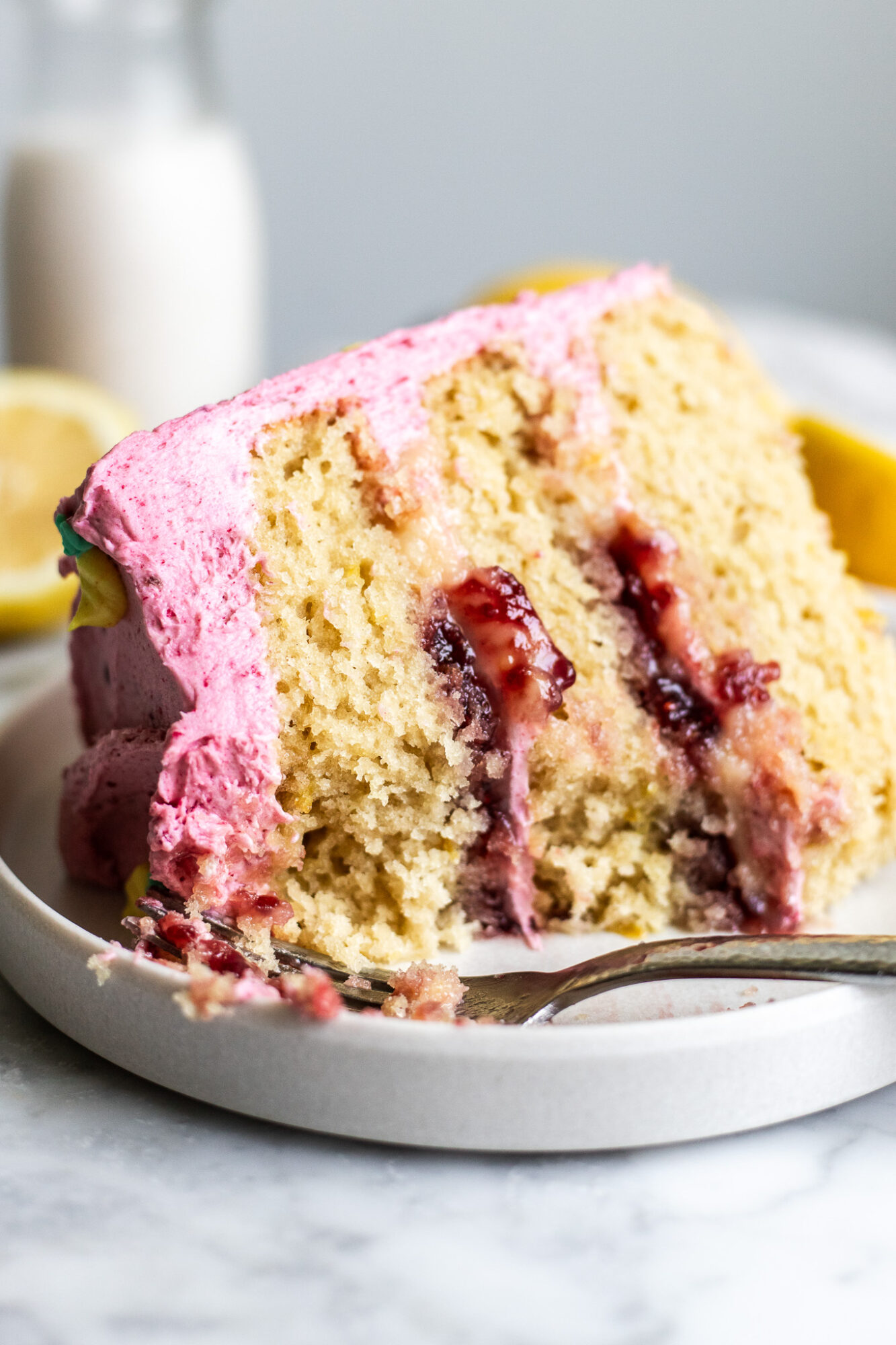 One Bowl MOIST Vegan Lemon Cake with Raspberry Buttercream | The Banana ...